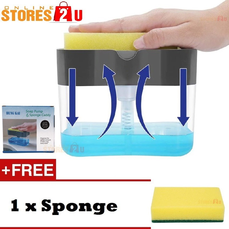 【NEW ARRIVAL】Soap Pump Dispenser with Sponge Box Holder 2in1 Kitchen Manual Press Liquid ...