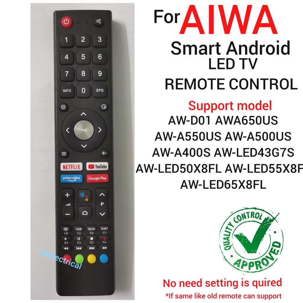 AIWA Android Smart TV Remote Control AW-A550US AW-A500US AW-A400S AW ...