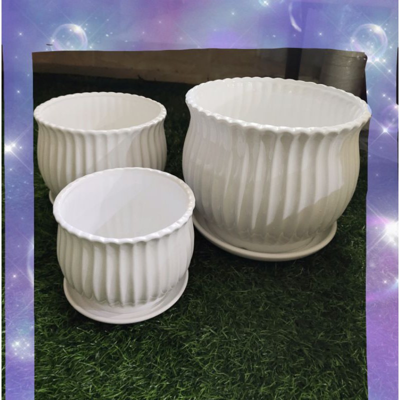 Pasu Seramik Putih Corak Berjalur cantik Untuk Gubahan Bunga/Deco Rumah ...