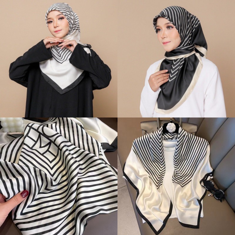 Tudung Shawl Printed Satin Bawal Large Square Scarf Muslim Hijab ...