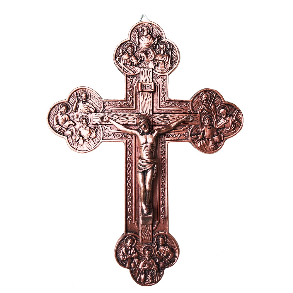 Wall Hanging Catholic Cross Display of Jesus and the Apostles Copper ...