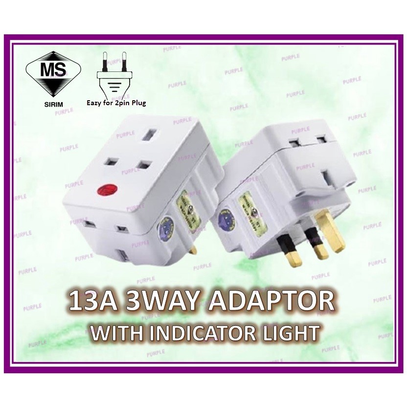 [SIRIM] 3 Way Adapter 3 Gang Pin Socket Plug Switch Adaptor NEON Light ...