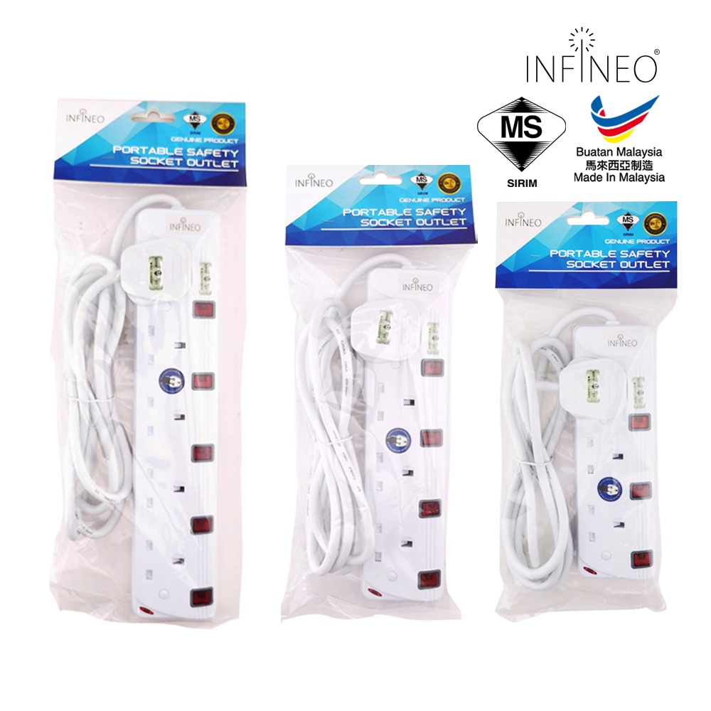Trailing Electric Socket Extension Cord Neon Light with SIRIM 3 Way / 4 ...