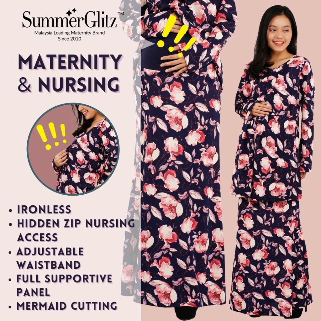 SUMMERGLITZ Maternity Nursing Breastfeeding Floral Ironless Set ...