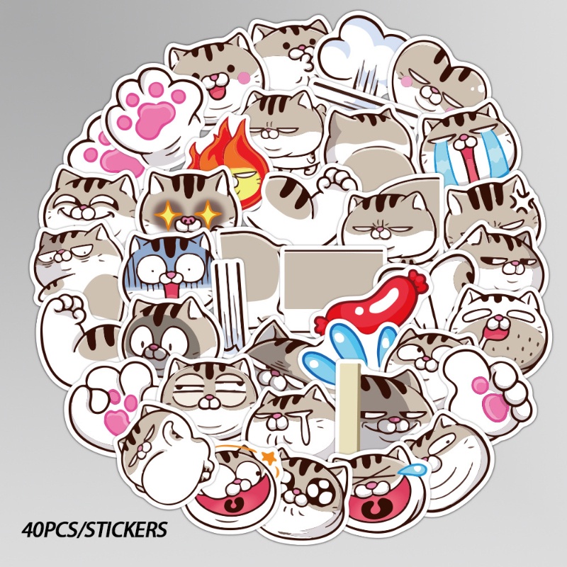 40pcs Cute Cat Stickers Waterproof Mini Animal Memes Decals Scrapbook ...