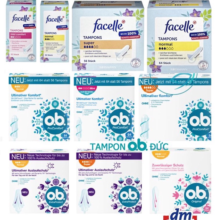 Tampons, German OB, Facelle super absorbent sanitary napkins of all ...