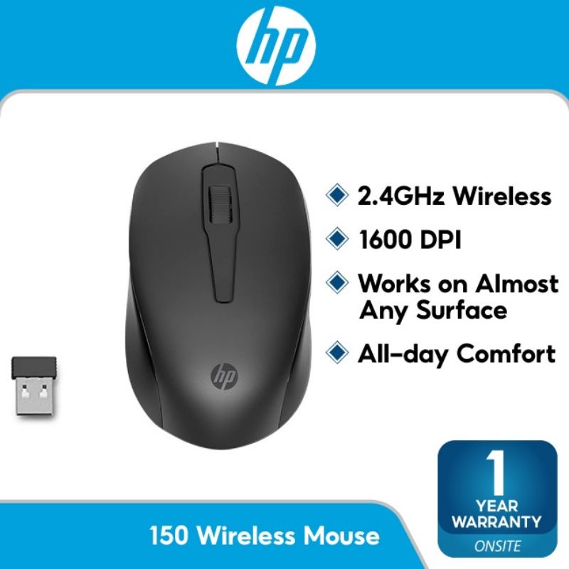Hp 150 Wireless Mouse - Black Edition 1600dpi | Shopee Malaysia