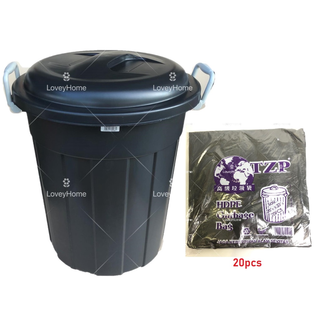 Rayaco 12 Gallon Tong Sampah Plastic Rubbish Bin Garbage Dustbin Dust Bin Black Pail With Cover ...