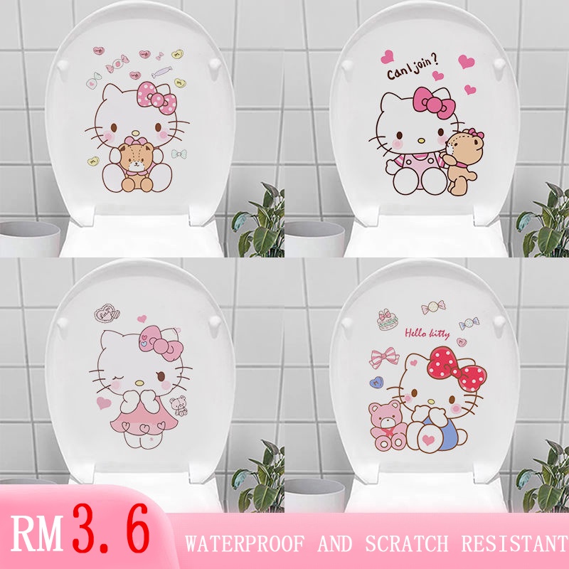 Hello Kitty Cartoon Toilet Stickers Waterproof Stickers Bathroom Wall ...