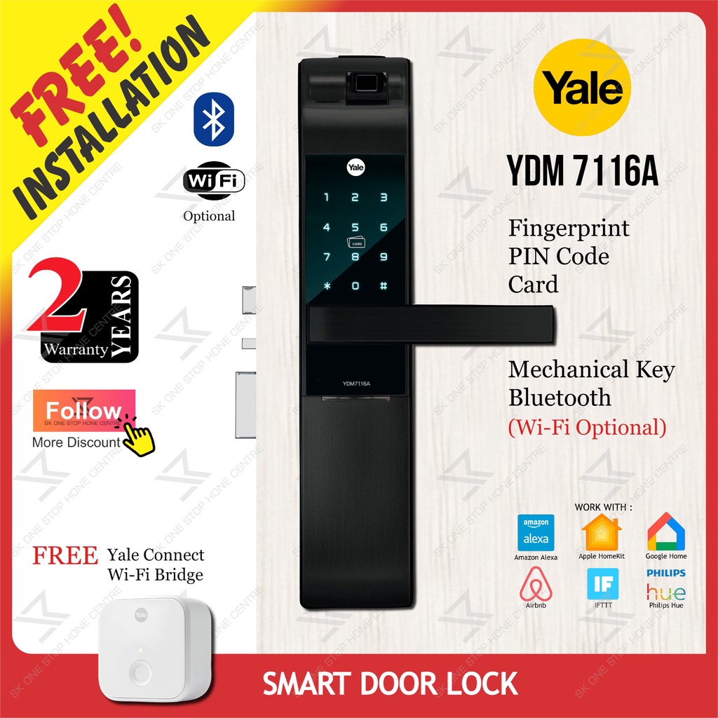 YALE YDM7116A Smart Door Lock (FREE Yale Connect Wi-Fi Bridge) YDM 7116 A / YDM 7116A | Shopee ...