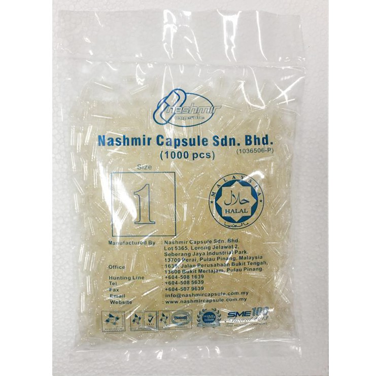 Nashmir Kapsul Kosong HALAL Size 1 (1000pcs) / Gelatin Empty Capsule ...
