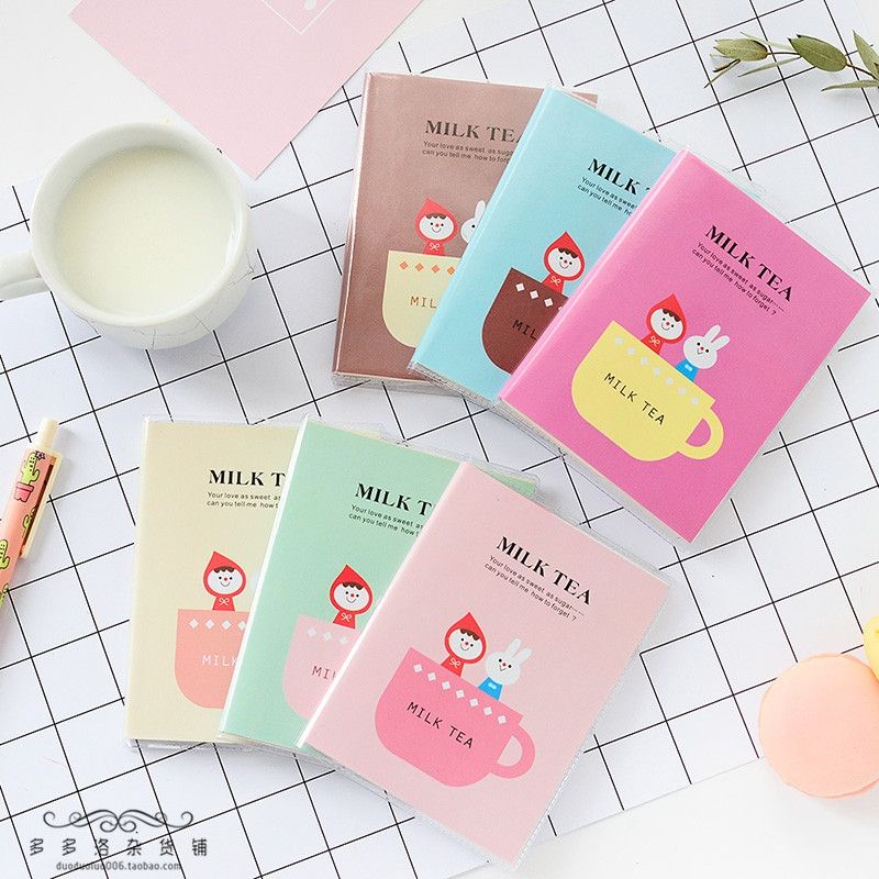 Cute Cartoon Small Notebook Milk Tea Transparent Plastic Sleeve ...