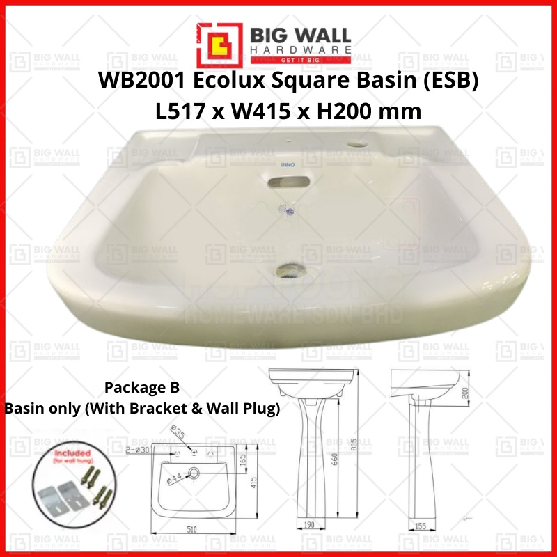 INNO WB2002/WB2009 / WB2001 Wall Hung Ceramic Basin/ SY 1826 Stainless ...
