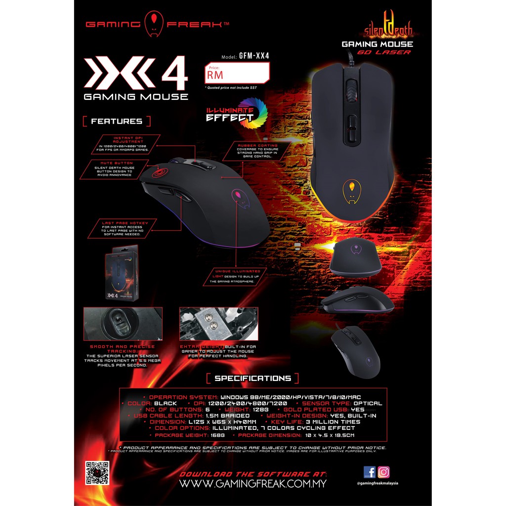 Gaming Freak GFM-XX1 XX2 XX3 XX4 Silent Death 6D Laser RGB Gaming Mouse ...