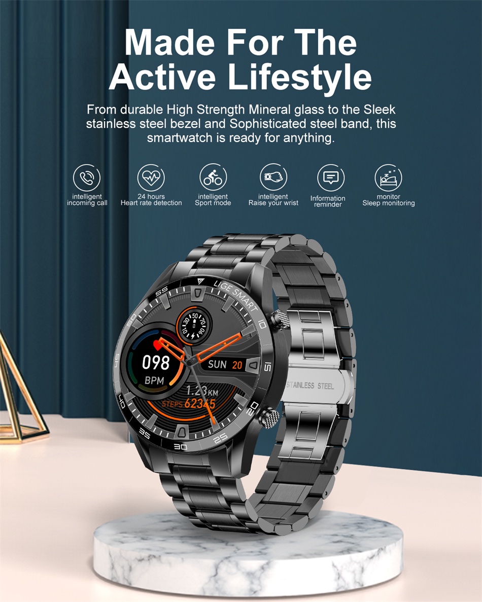 LIGE original Smart Watch Men Full Touch Screen Sports Fitness Watch ...