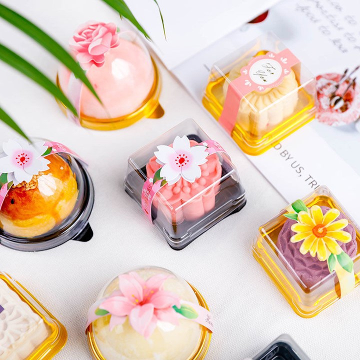 50pcs Dessert Plastic Tray Box with Transparent Cover (Round & Square ...