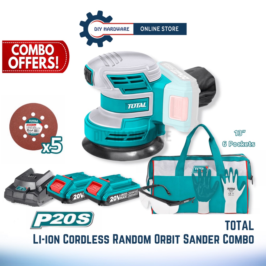 Total Li-ion Random Orbit Sander + 2 pcs Batteries & Charger Combo Set ...