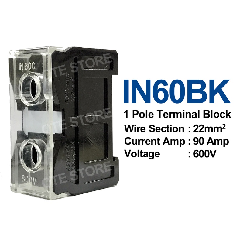 IN60BK + IN60C 90A 22mm 1 Pole Din Rail Terminal Block with Cover ...