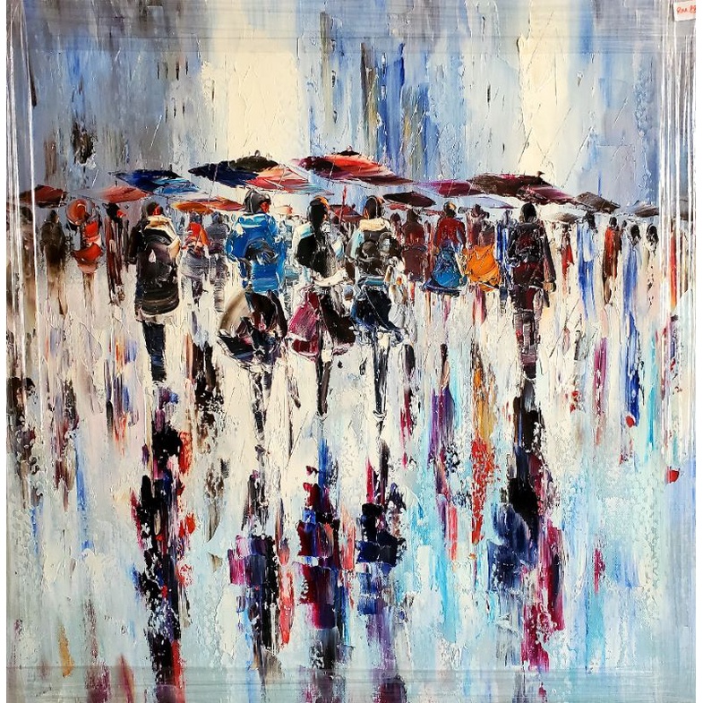 Hand painted wall oil painting on canvas (raining street scene ...