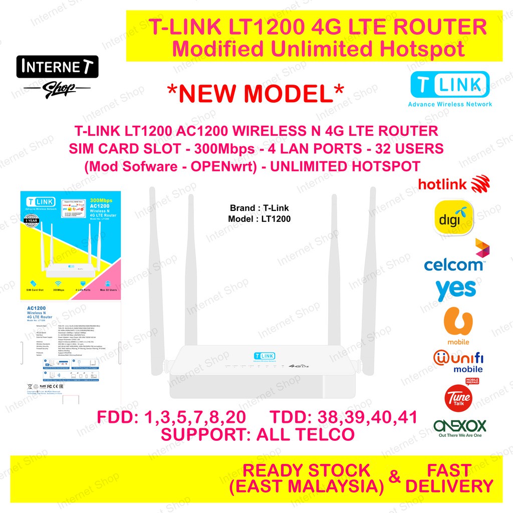 T LINK AC1200 WIRELESS 4G LTE ROUTER MODIFIED UNLIMITED HOTSPOT MODEM ...