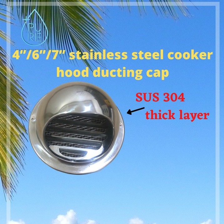 SUS304 Stainless Steel Cooker Hood End Cap Ducting Cap Wall Cap 4" / 6 ...
