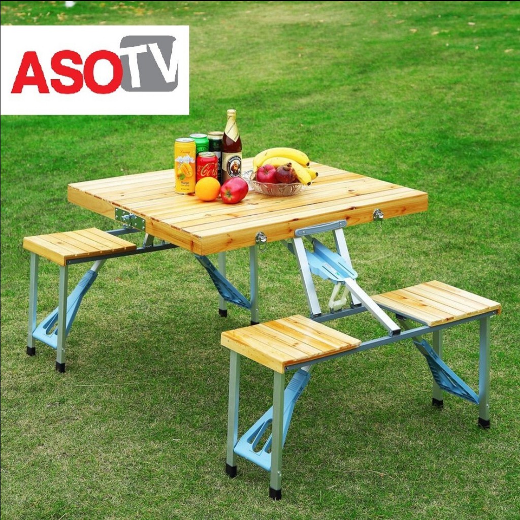{READY STOK} Foldable Picnic/Camping Wood Table With Chair/ Meja Lipat ...