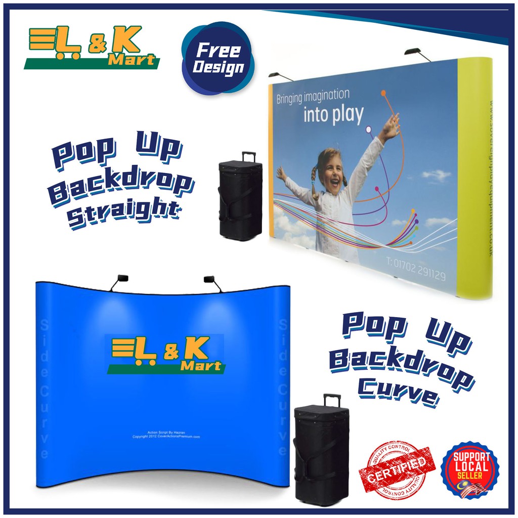 Pop Up Backdrop Curve / Straight [FREE Design] + Carry Bag + 2 ...