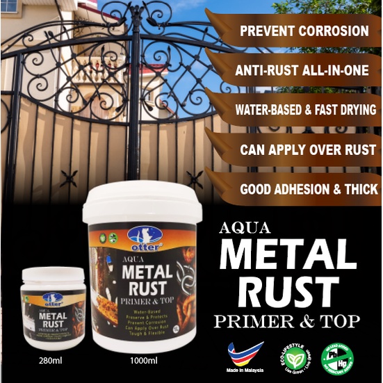 280ml/1L OTTER Water Based Aqua Metal Rust Paint Cat Besi & Wood & Wall ...