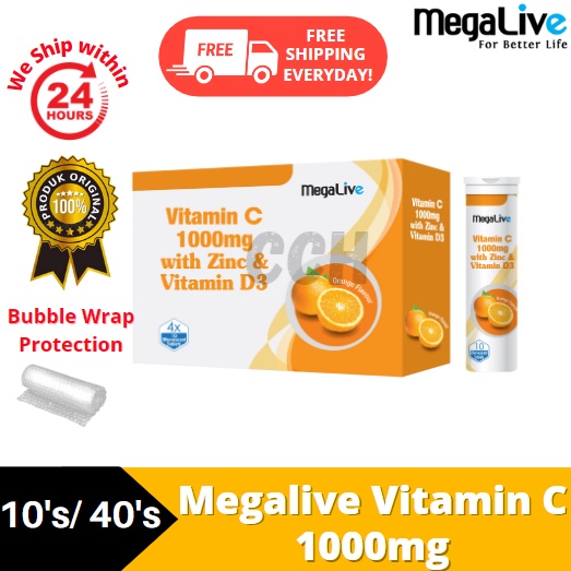 MegaLive Vitamin C 1000mg Effervescent Tablet 10's/40's | Shopee Malaysia