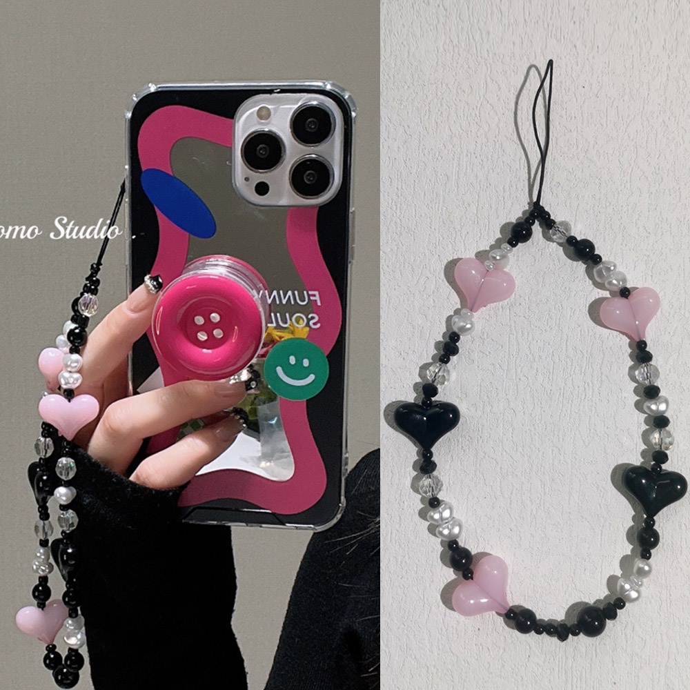 INS Pink Love Heart Mobile Phone Chain Anti-Lost Rope Strap Lanyard ...