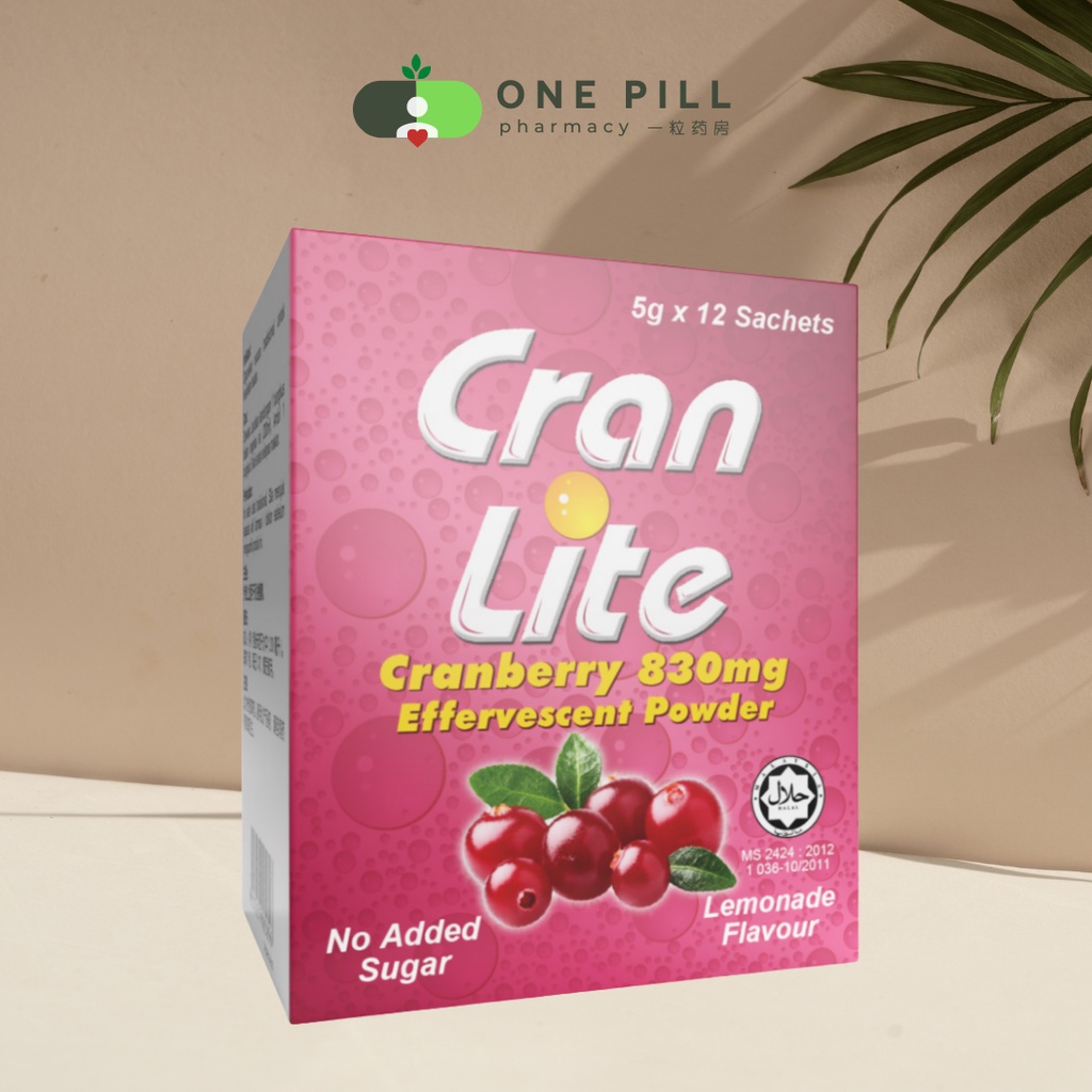 Cran Lite Cranberry 830mg Effervescent Powder Lemonade Flavour (5g x 12 Sachets) | Exp: 05/2026 ...