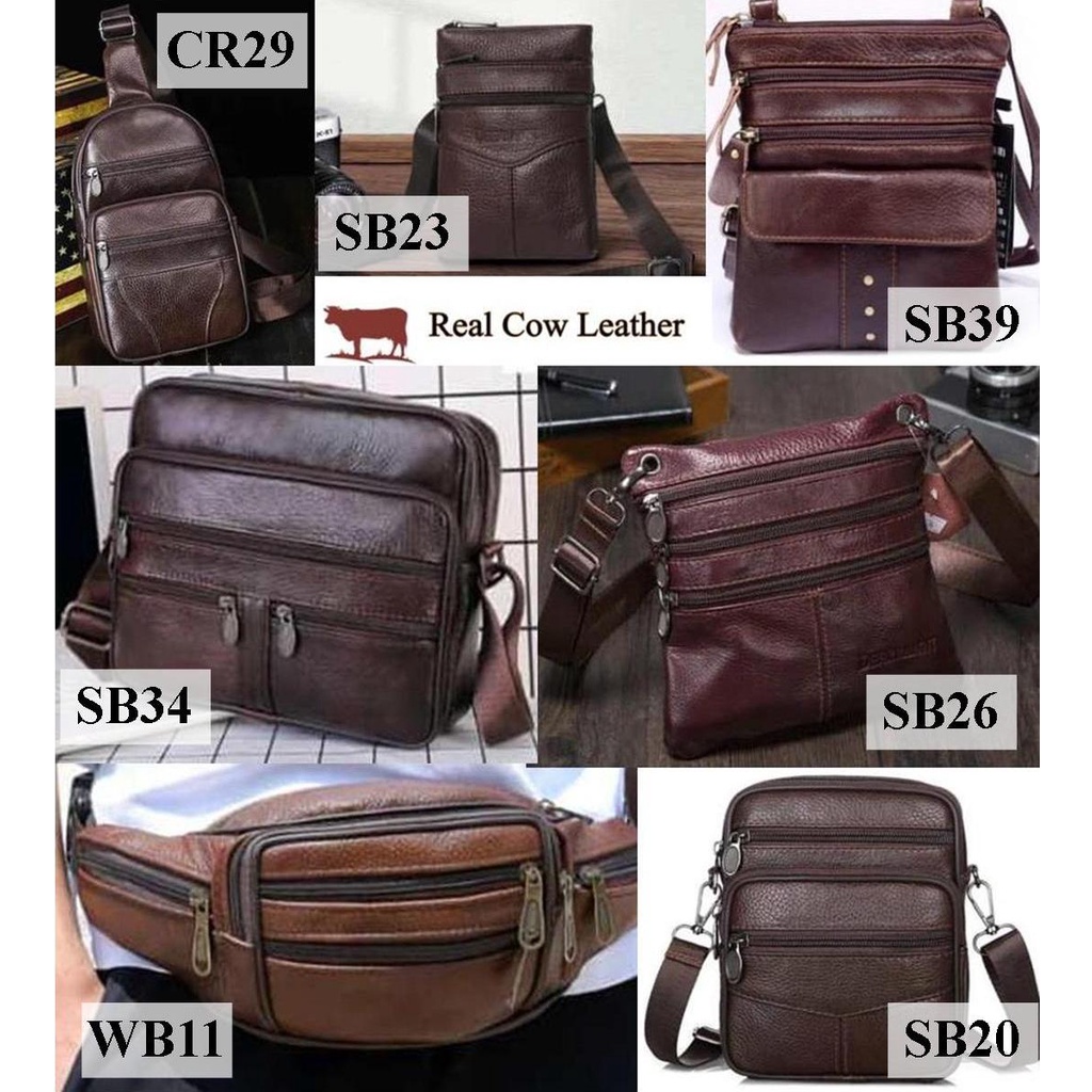 Genuine Leather Kulit Asli Men Waist Bag Crossbody Sling Messenger Bag ...