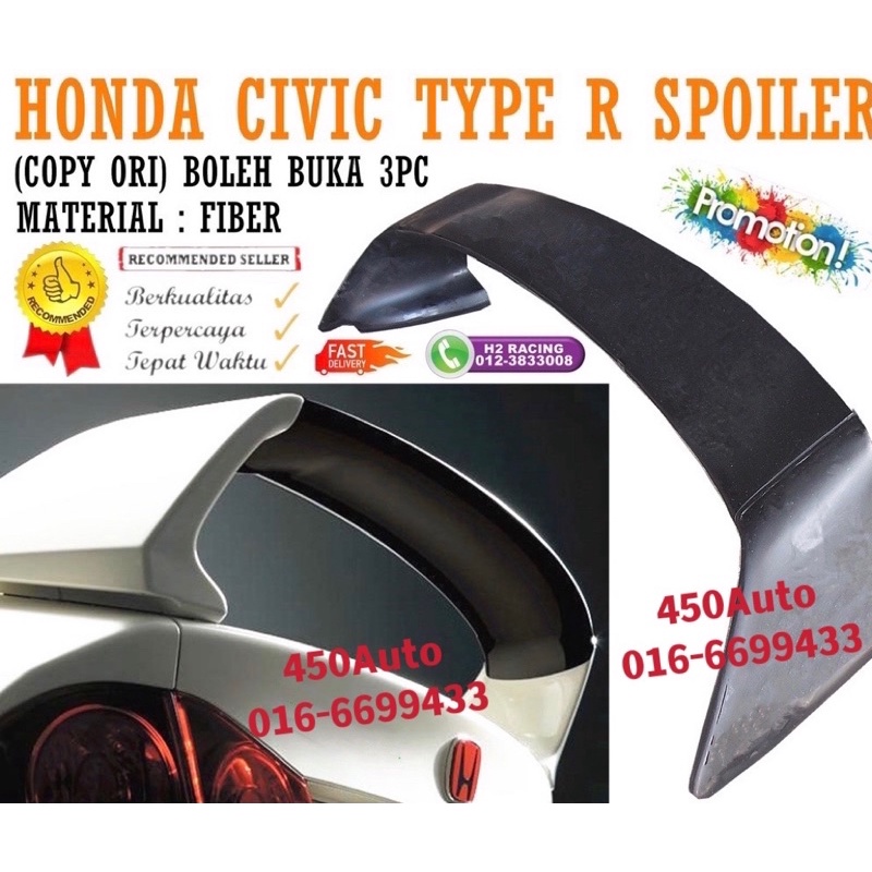 Honda Civic Fd Spoiler Type R Look 3 pcs LL7294 // COPY ORI BOLEH BUKA ...