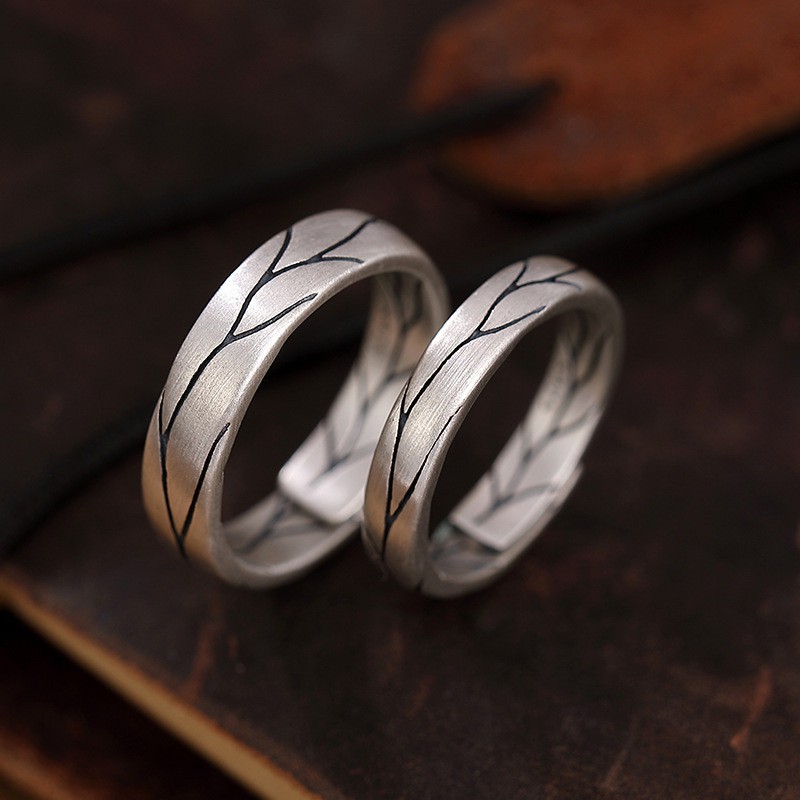 2pcs Adjustable His and Hers Engagement Rings Set Retro Woven Rattan ...
