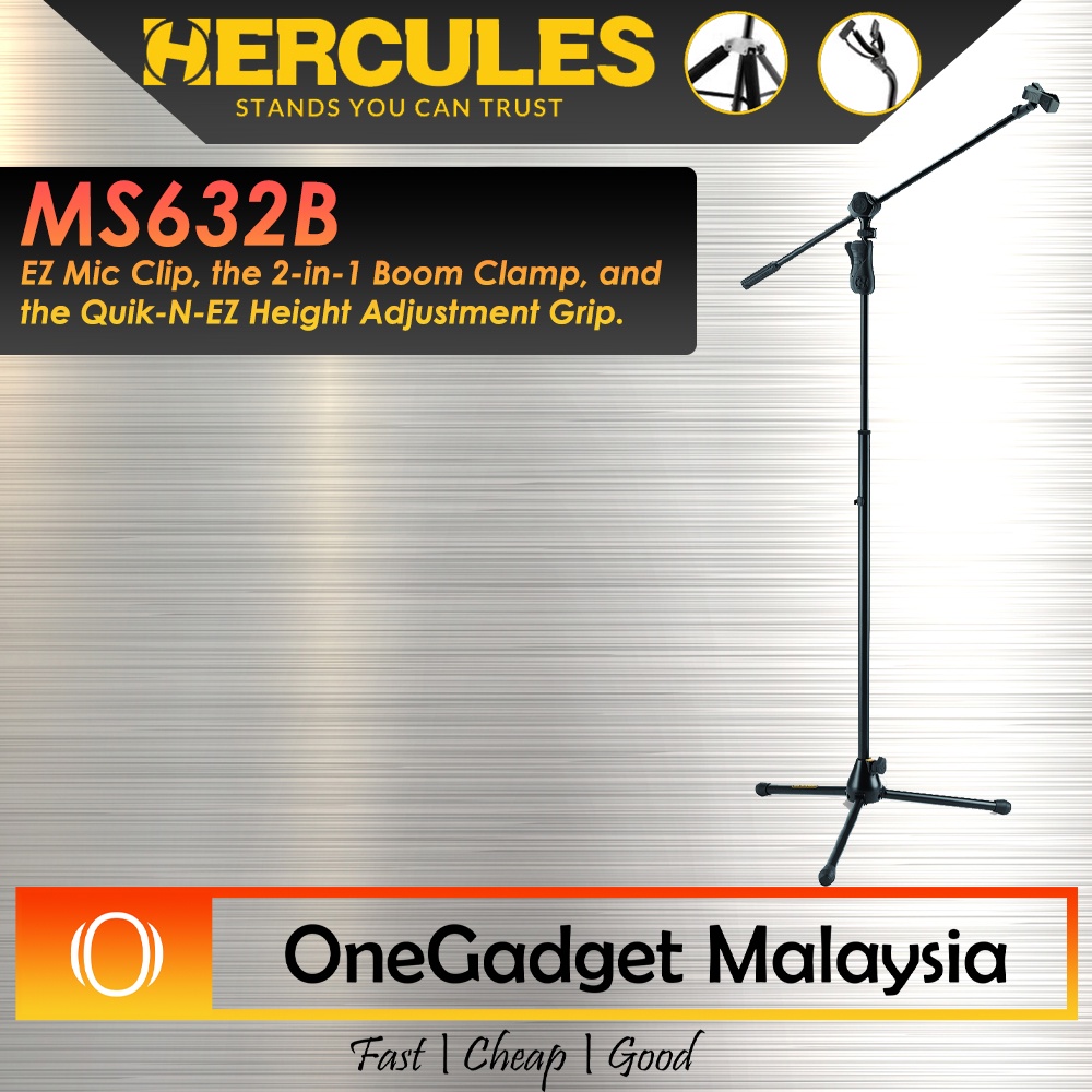 Hercules MS632B EZ Grip Tripod Microphone Stand With 2 In 1 Boom & Mic ...