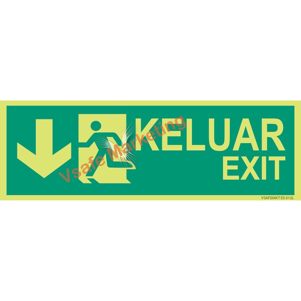 Exit Keluar Escape Glow in the dark vinyl sticker safety signage with ...