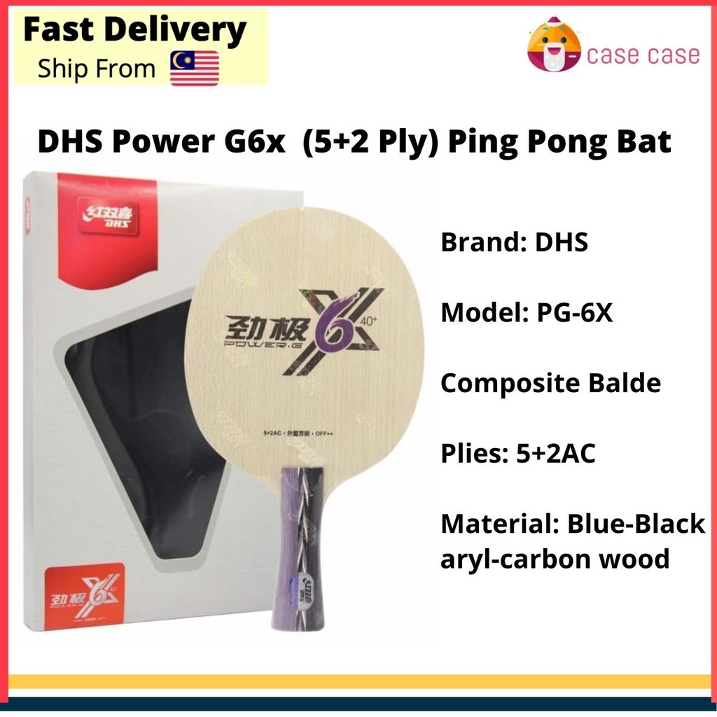 DHS POWER.G PG6X 5+2 BLUE-BLACK ARYLATE CARBON TABLE TENNIS BLADE PING ...
