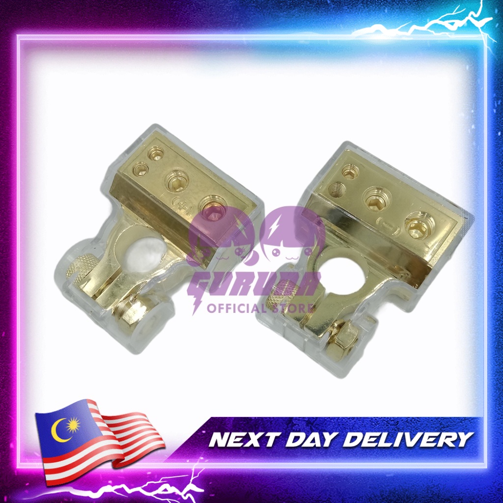 1 Pair Universal 4/8/10 Gauge Gold Plated Copper Car Battery Terminals ...