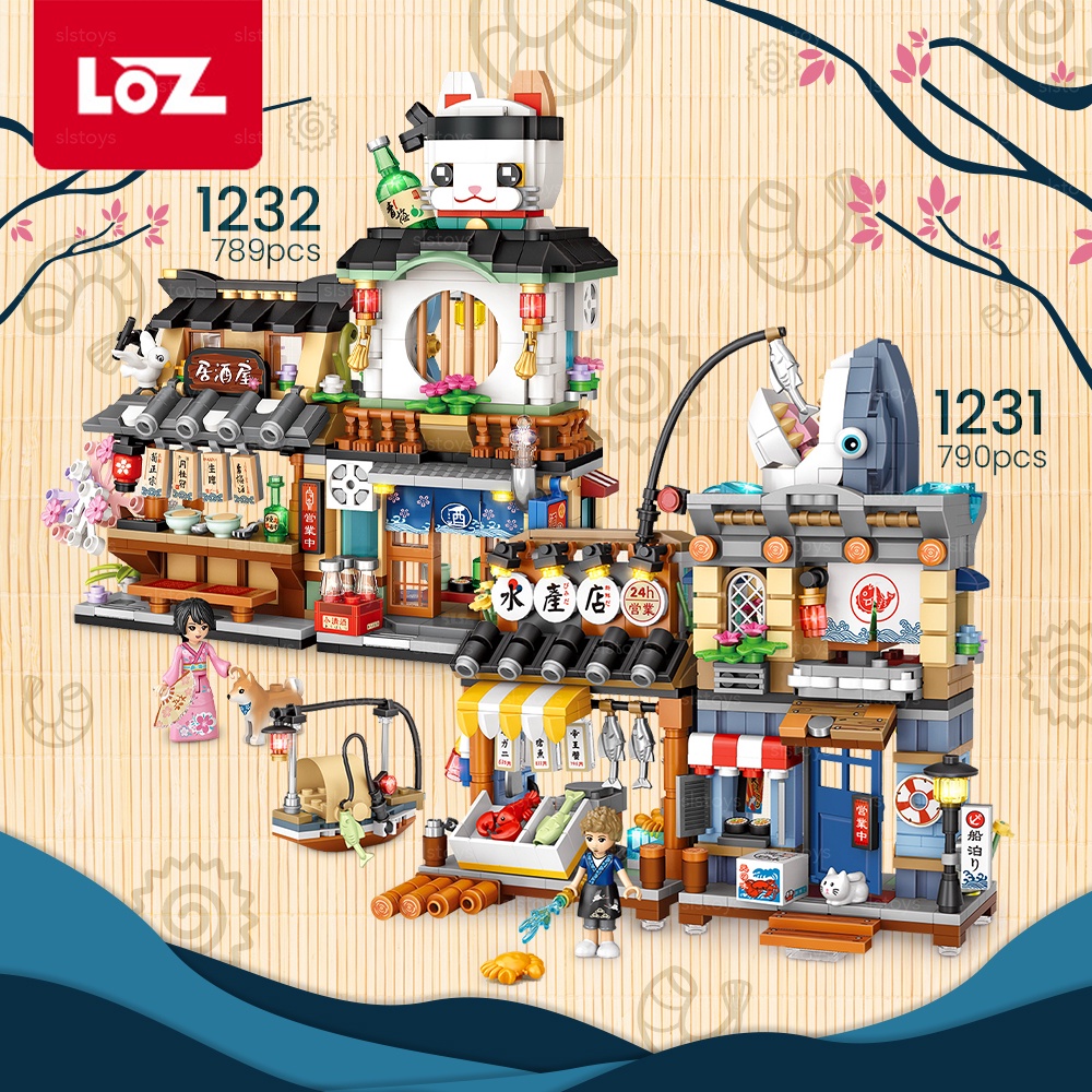 LOZ IDEAS Mini Block Shark Cat Head Fish Market Drinking Shop ...