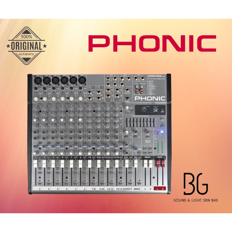 PHONIC AM 642DP 6-MIC/LINE 4-STEREO 2-GROUP MIXER WITH GEQ, DFX AND USB ...