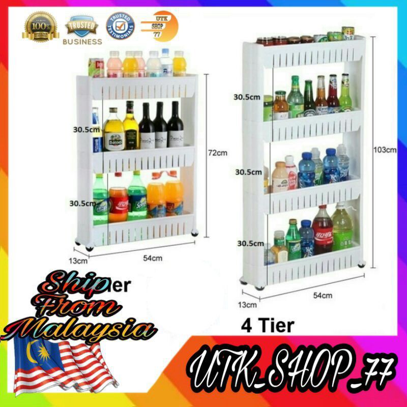 3 / 4-Tier Slim Wheel Space Saver Kitchen Rack 0033-Rak Minum Bergerak ...
