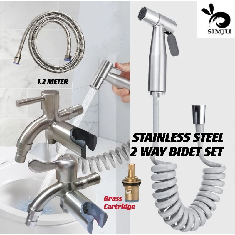 SIMJU Stainless Steel 2 Way Bidet Faucet Handheld Bidet Sprayer set ...