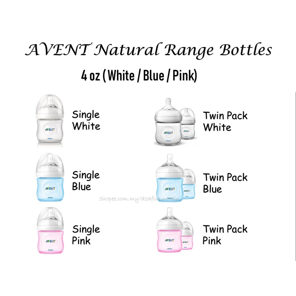 Botol Susu Avent Natural Range 4oz (White/Blue/Pink) | Shopee Malaysia
