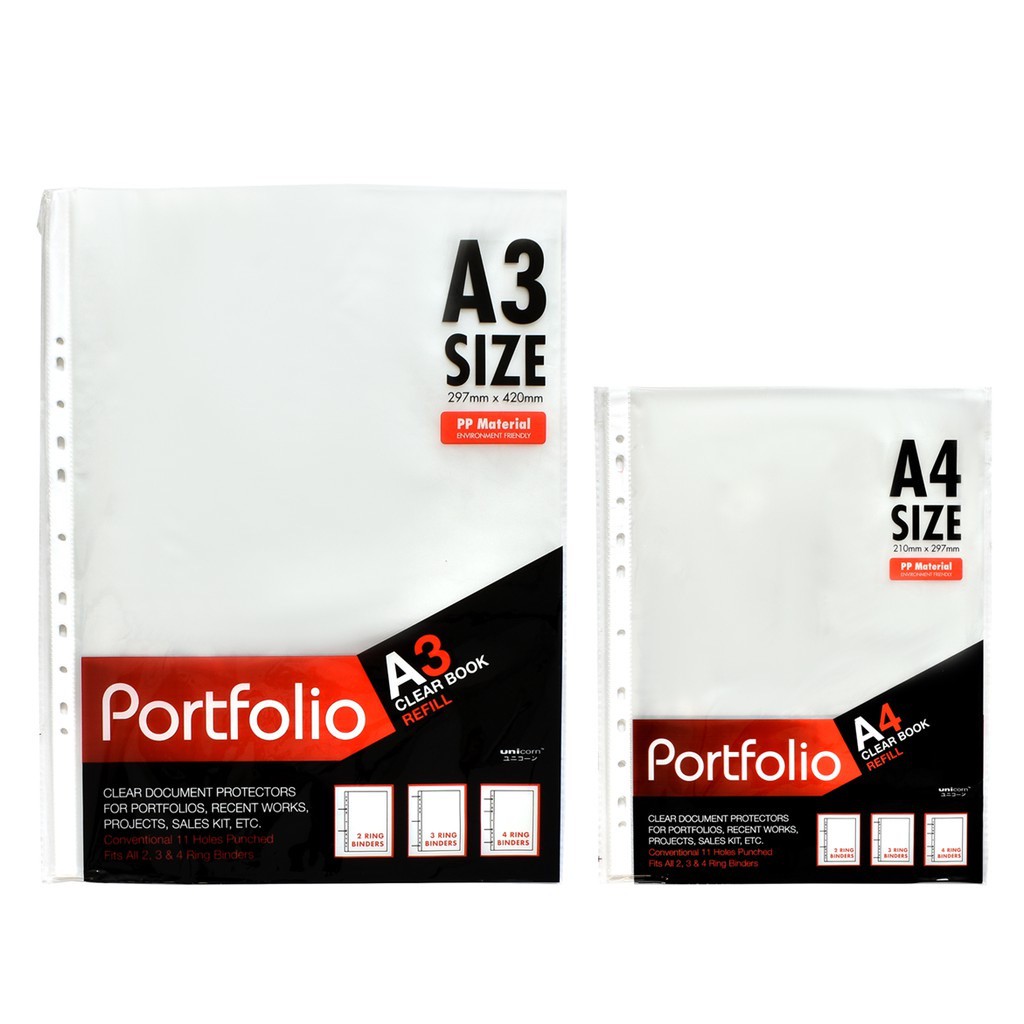 Unicorn A3 Sheet Protector / Portfolio Clear Holder Refill UPR-A3-10'S ...