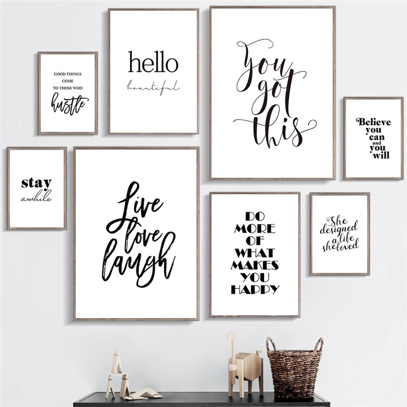 Live Love Laugh Inspiring Quotes Wall Art Canvas Painting Black White ...