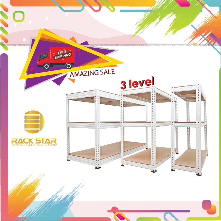 Rak besi serbaguna / diy boltless rack (3x3x1.2, 3 level, white ...