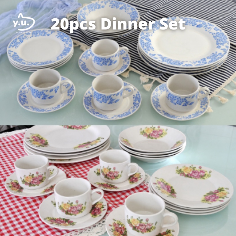 YU Ready Stock 20 Pcs Dinnerware Porcelain Set / Plates Cup & Saucer ...
