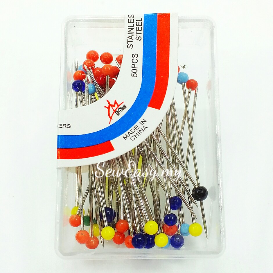 32mm 50pcs Glass Head Pin Peniti Kepala Kaca Jarum Hijab Pin Tudung ...