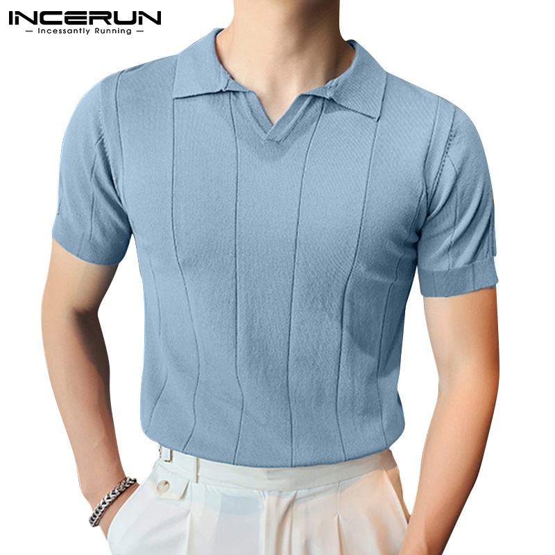 INCERUN Men 6 Colors Simple Style Casual Short Sleeve Lapel Collar Polo ...