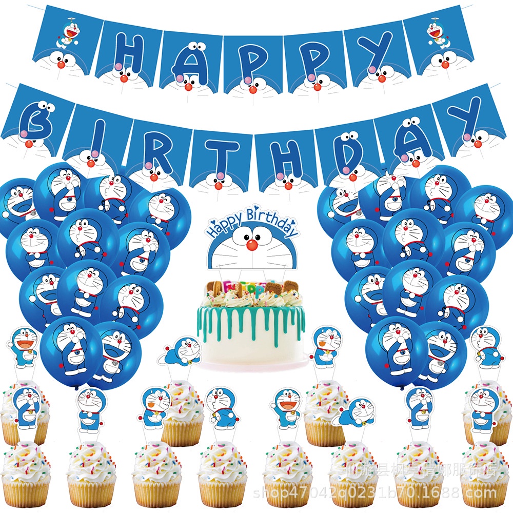 Doraemon Theme Cartoon Birthday Party Decoration Set Cute Cake Topper ...